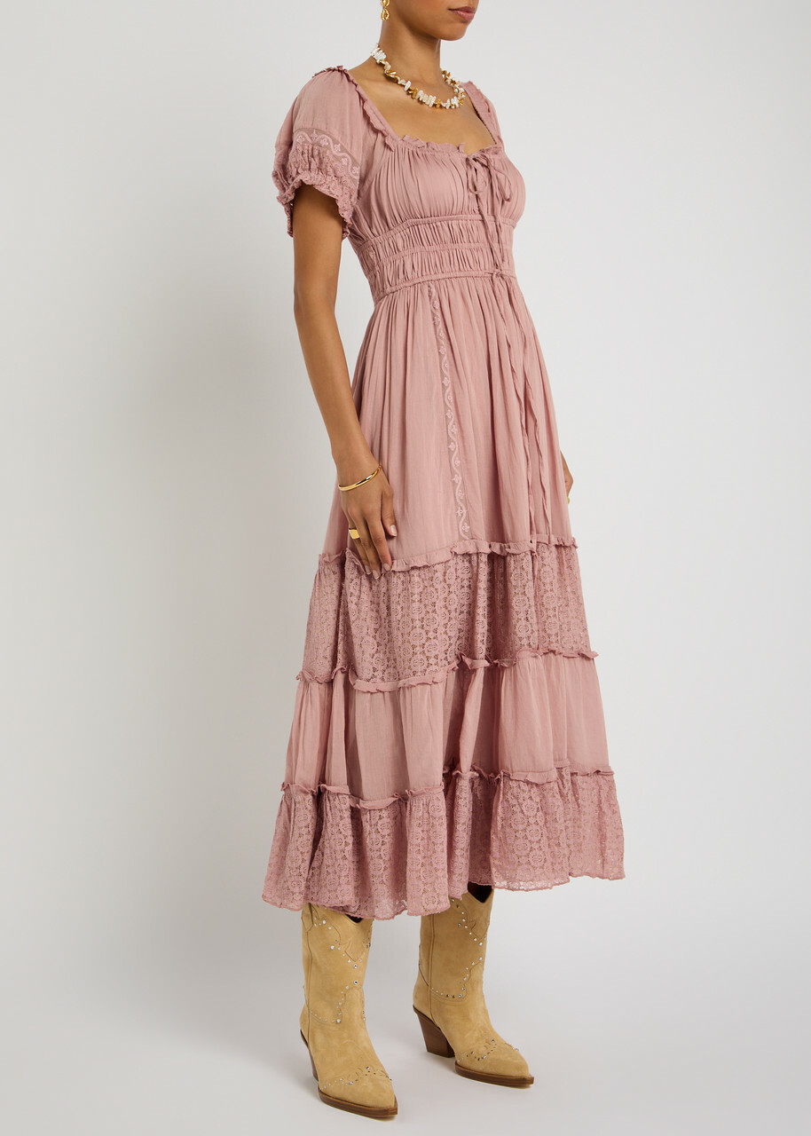 Free People Falling Sun Panelled Cotton Midi Dress Mauve Free People