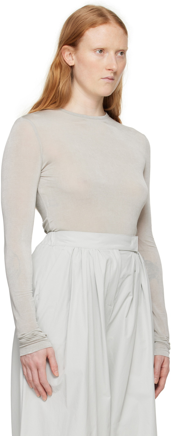 AMOMENTO Gray Sheer Long Sleeve T-Shirt AMOMENTO