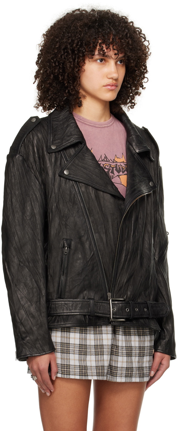Acne Studios Black Crinkled Leather Jacket Acne Studios