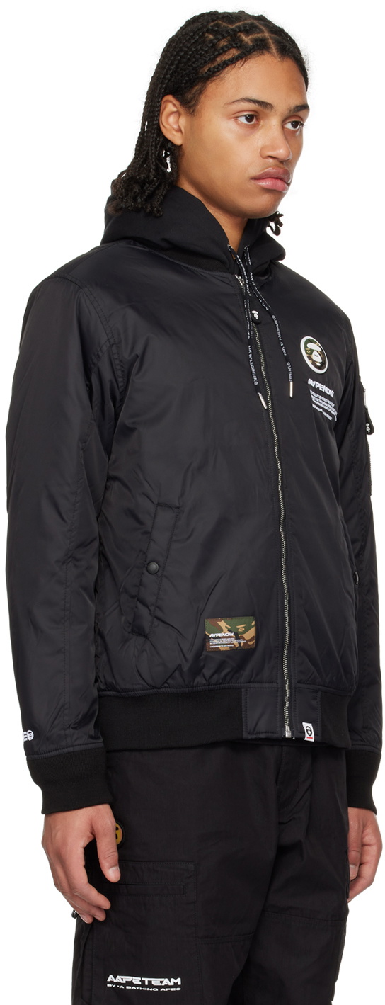 AAPE by A Bathing Ape Black Embroidered Bomber Jacket AAPE by A Bathing Ape