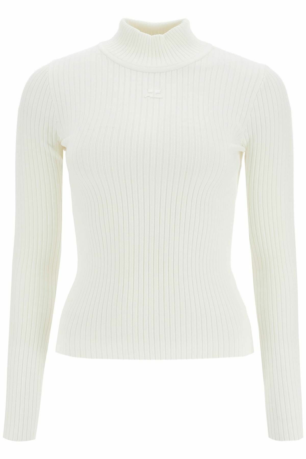 COURREGES re-edition ribbed funnel-neck sweater White Courreges