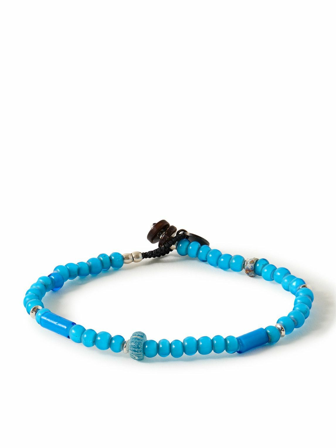 Mikia - White Hearts Silver and Enamel Beaded Bracelet - Blue Mikia