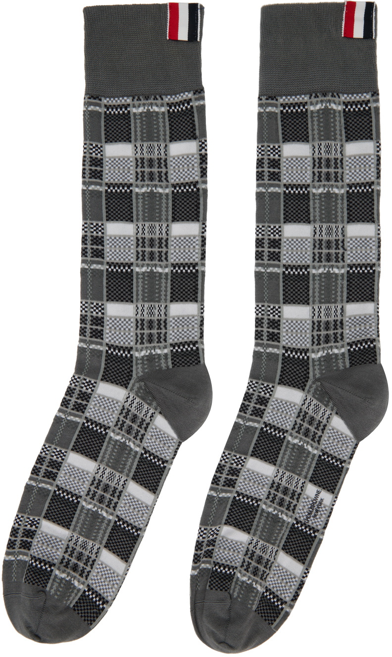 Thom Browne Gray Check Socks Thom Browne