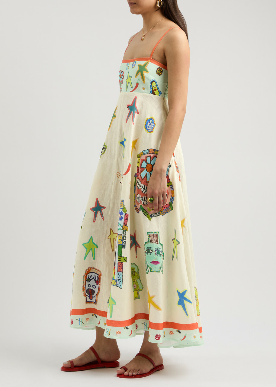 Alemais Players Printed Linen Maxi Dress Multicoloured ALÉMAIS
