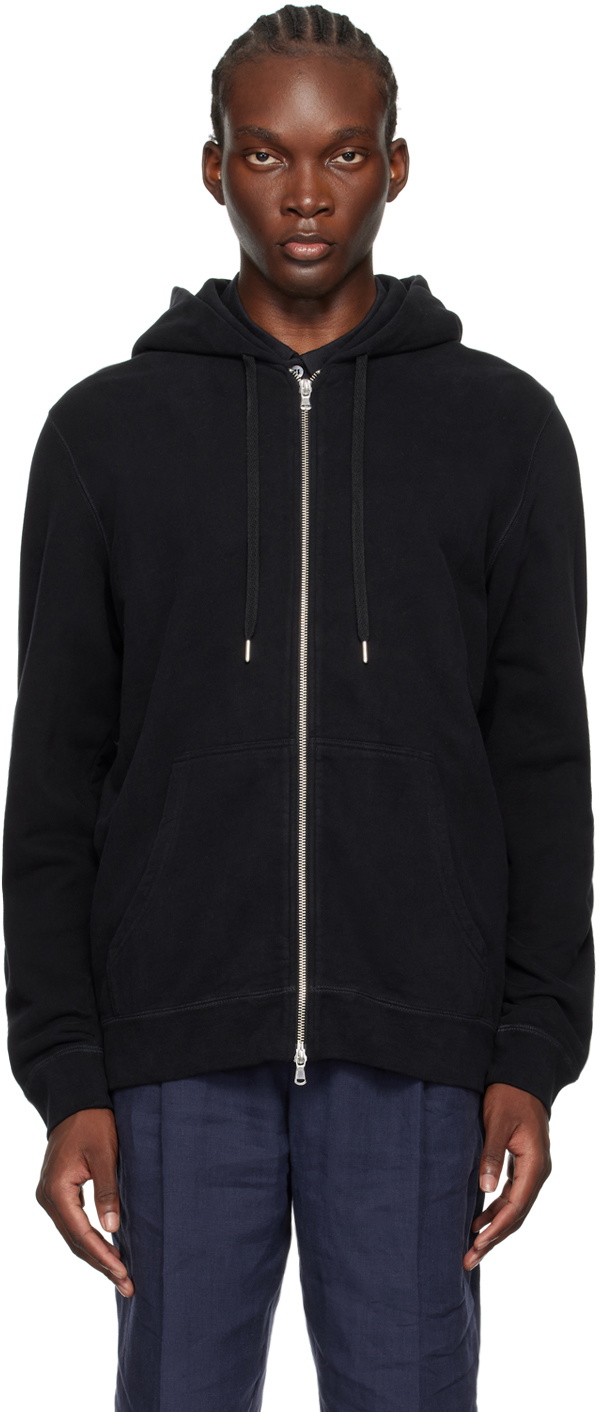 Sunspel Black Loopback Zip Hoodie Sunspel