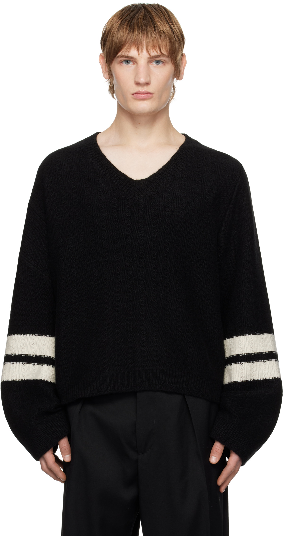 Enfants Riches Déprimés Black Collegiate Stripes Asymmetrical Sweater ...