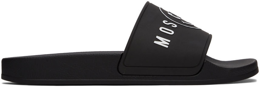 Moschino Black Smiley Edition Logo Pool Slides Moschino