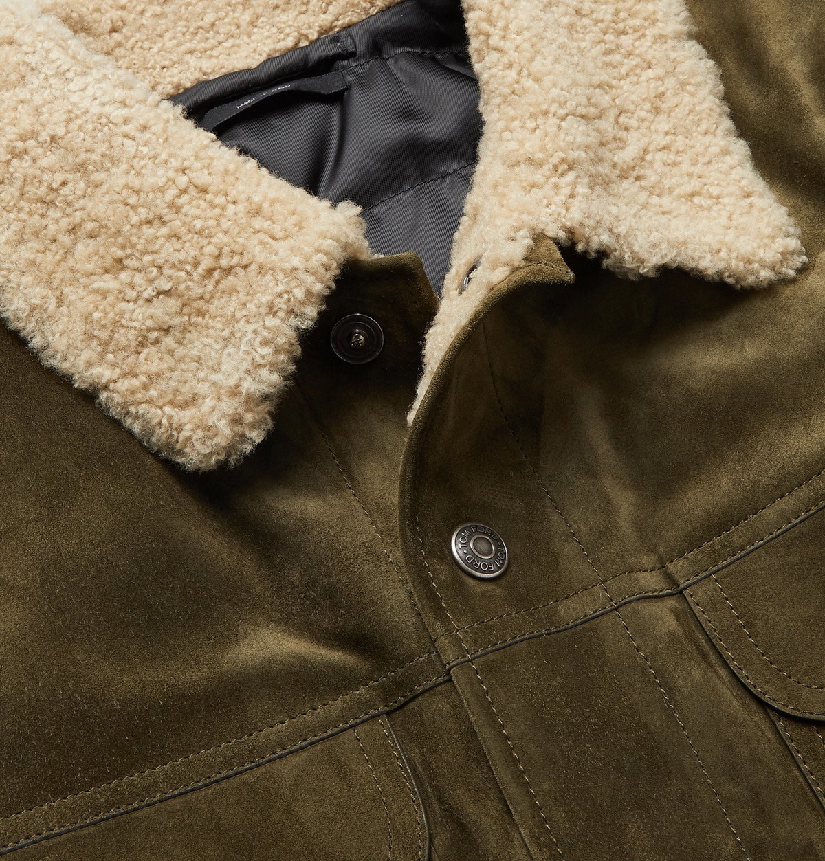 TOM FORD - Shearling-Trimmed Suede Jacket - Green TOM FORD