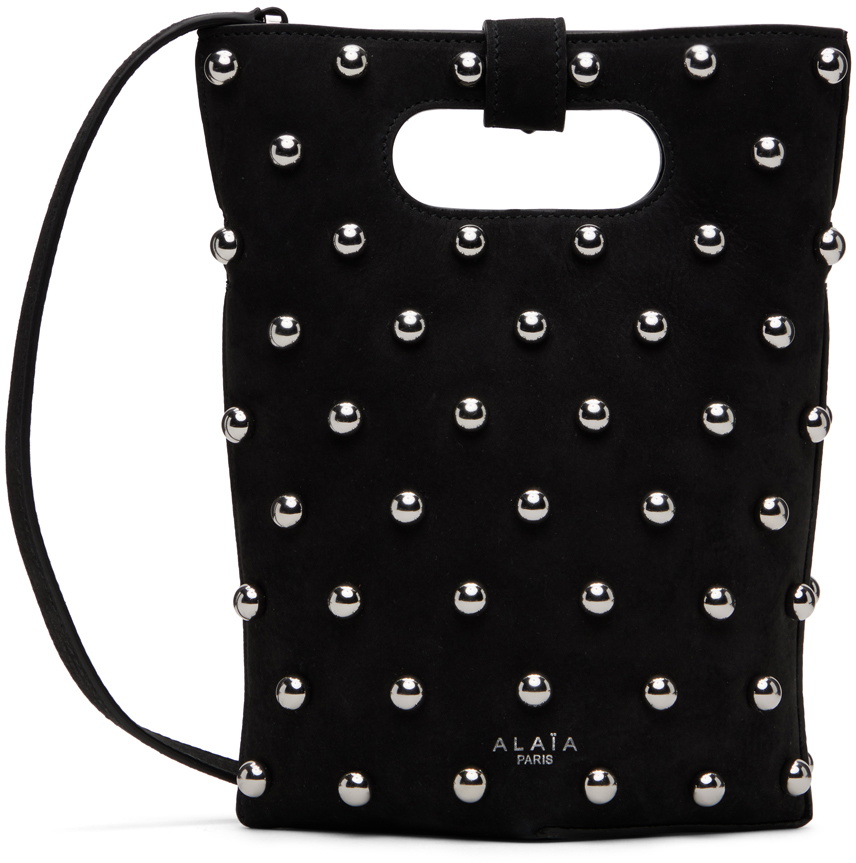 ALAÏA Black Small Folded Studded Nubuck Leather Tote ALAÏA