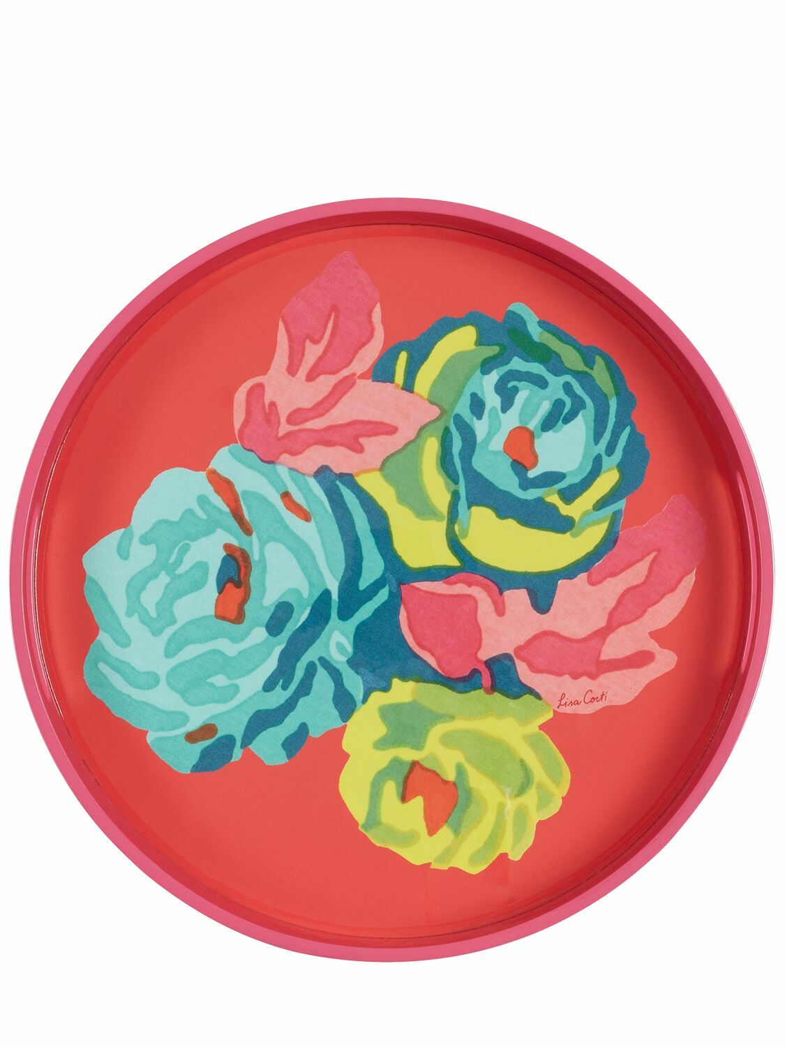 LISA CORTI Nizam Flower Geranium Lacquered Tray Lisa Corti