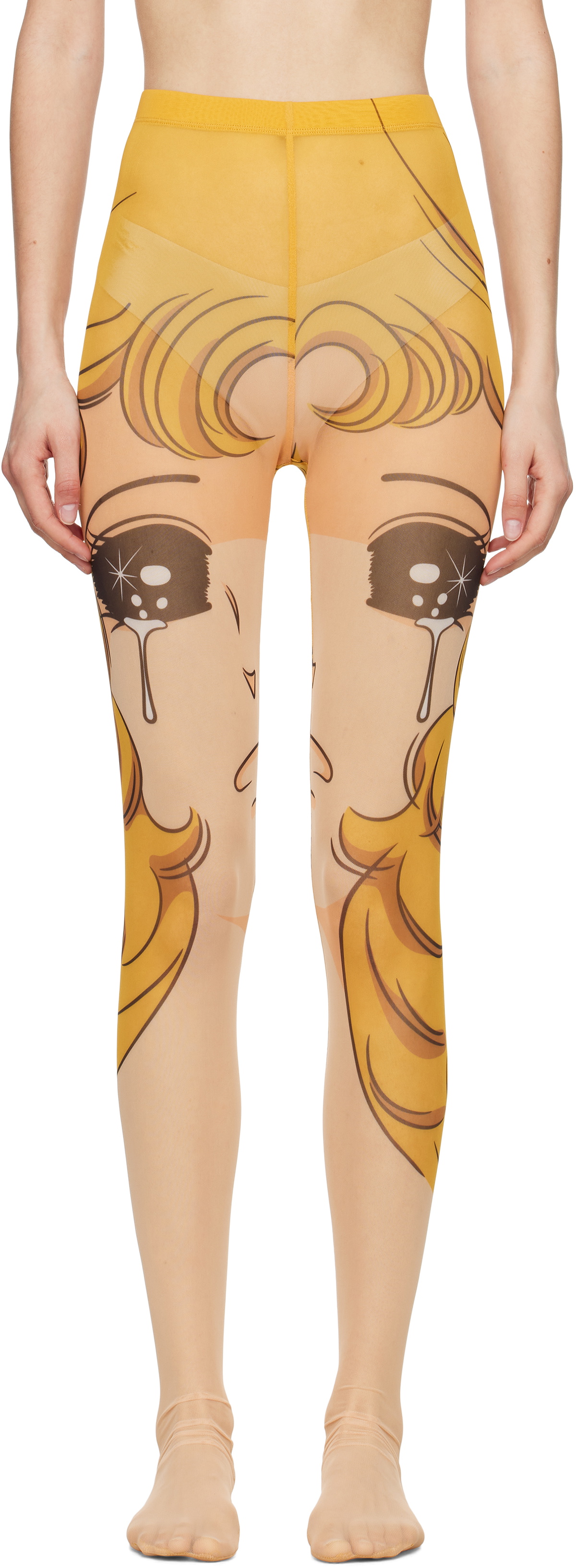 Pushbutton Yellow Crying Girl Mesh Leggings Pushbutton