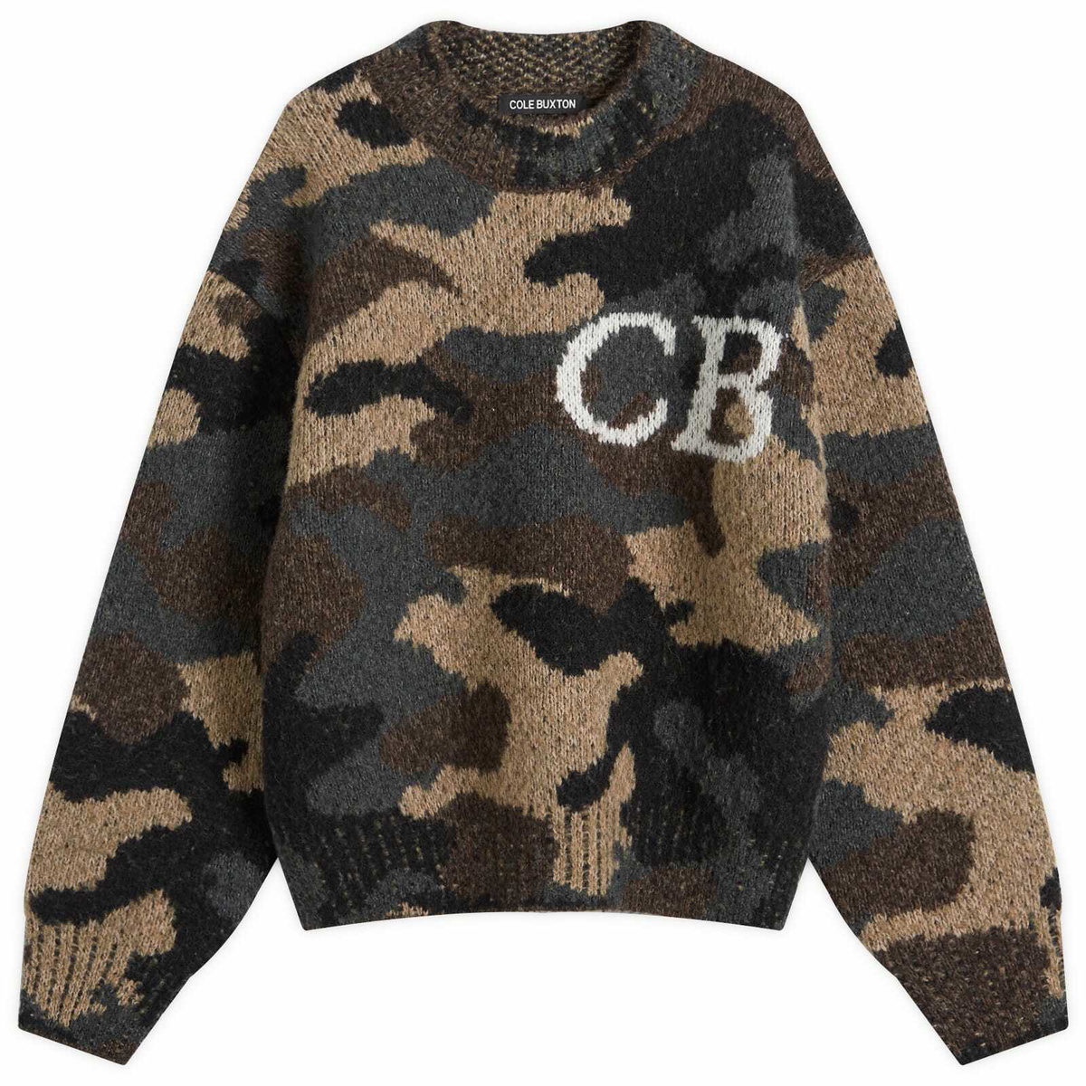 END. x Cole Buxton Cb Logo Knit Sweatshirt in Camo Cole Buxton