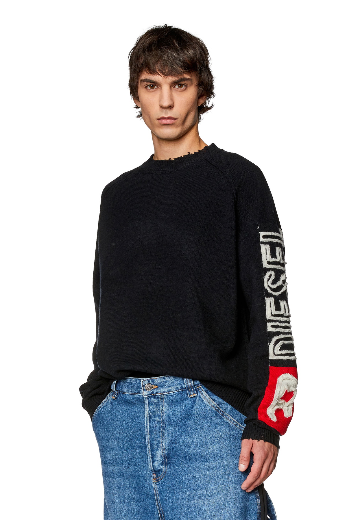 Diesel Wool sweater with cut-up logo - Knitwear Mens in Black Diesel