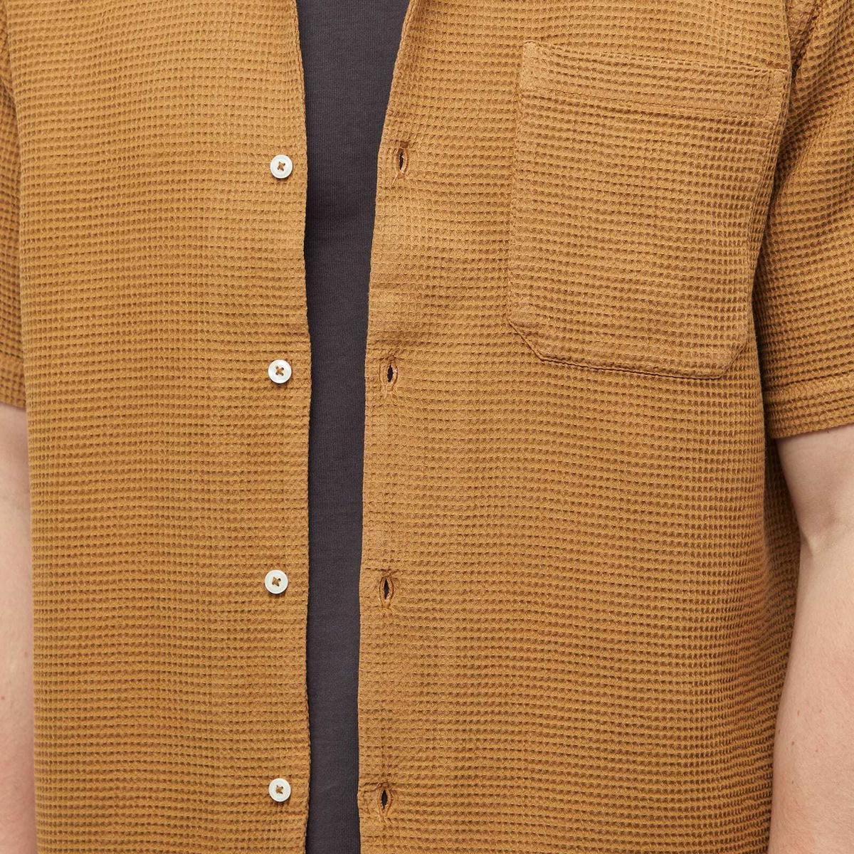 Universal Works Men's Japanese Waffle Camp Shirt in Bronze Universal Works