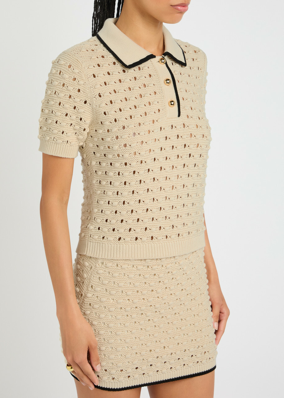Frame The Bauble Open-knit Polo Shirt Cream Frame Denim