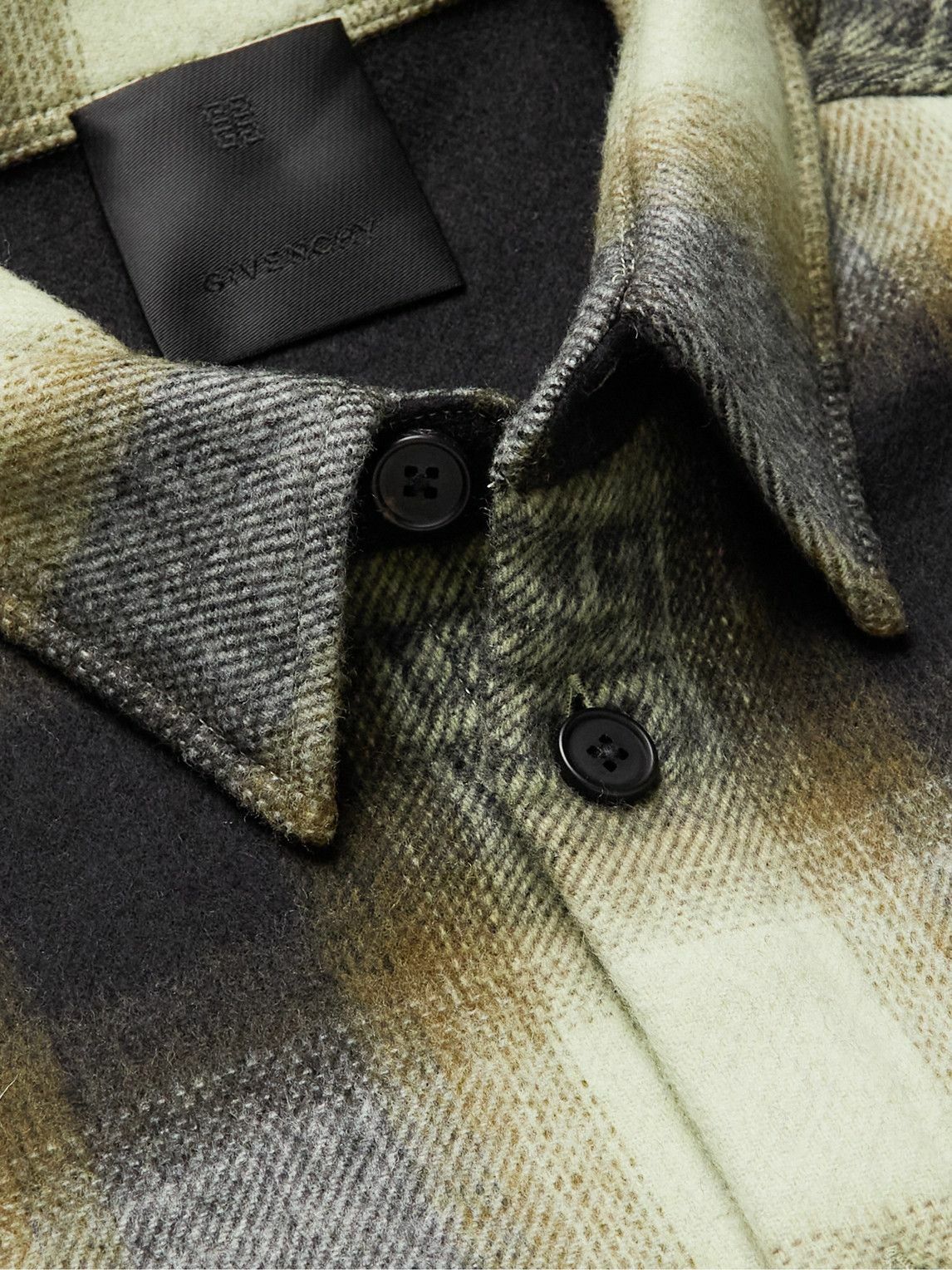 Givenchy - Logo-Print Checked Wool-Flannel Overshirt - Green Givenchy