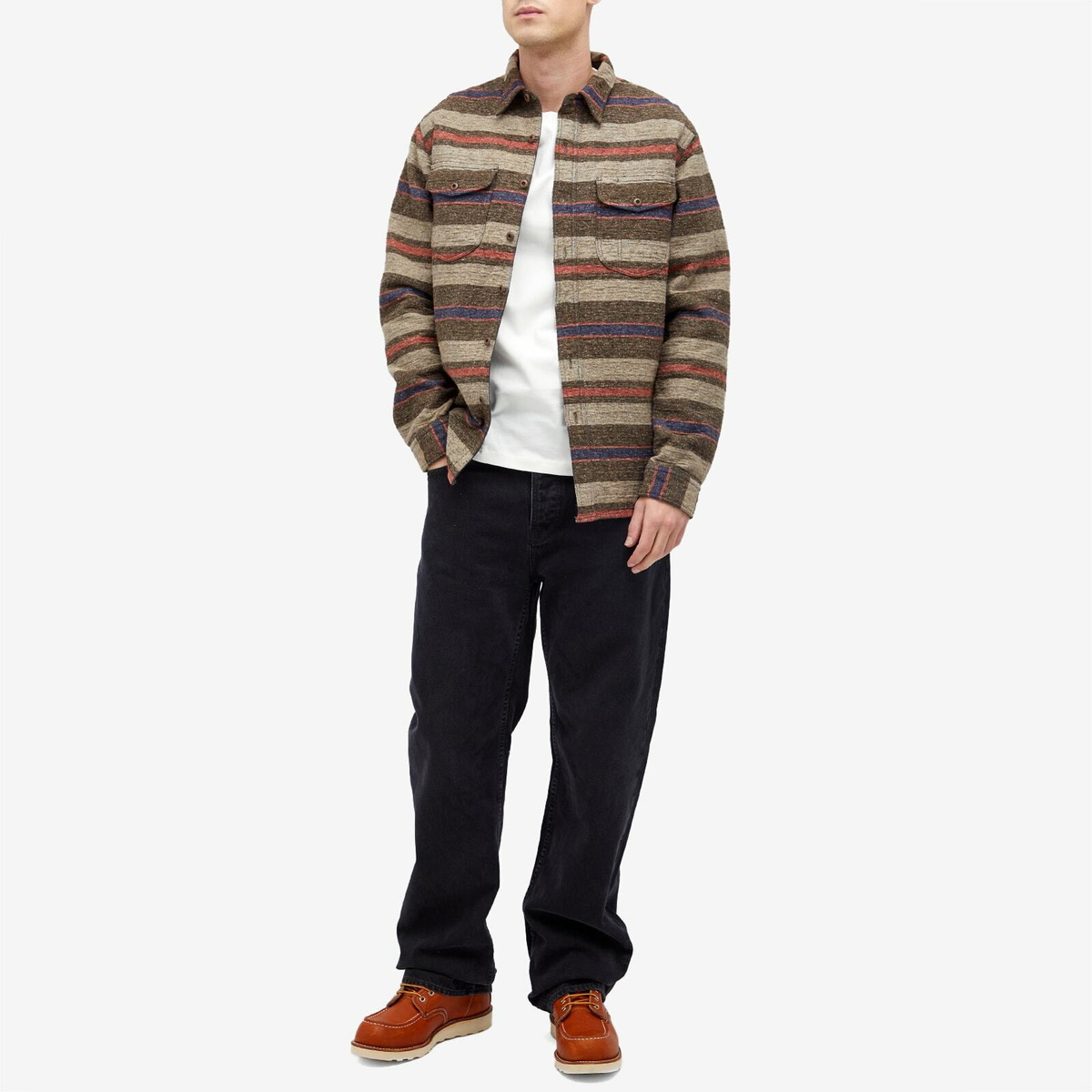 RRL Men's Preston Stripe Overshirt in Brown Multi RRL