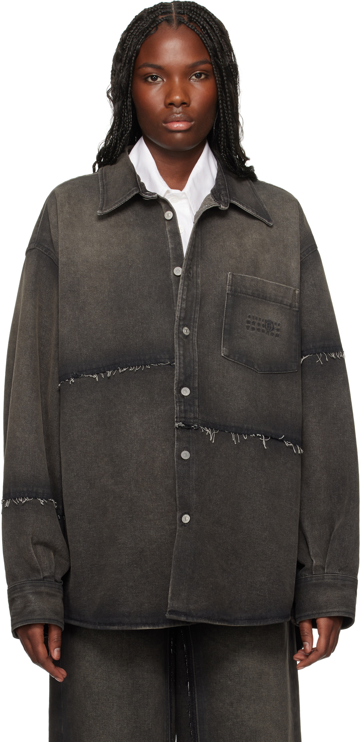MM6 Maison Margiela Gray Long-Sleeved Denim Jacket MM6 Maison Margiela