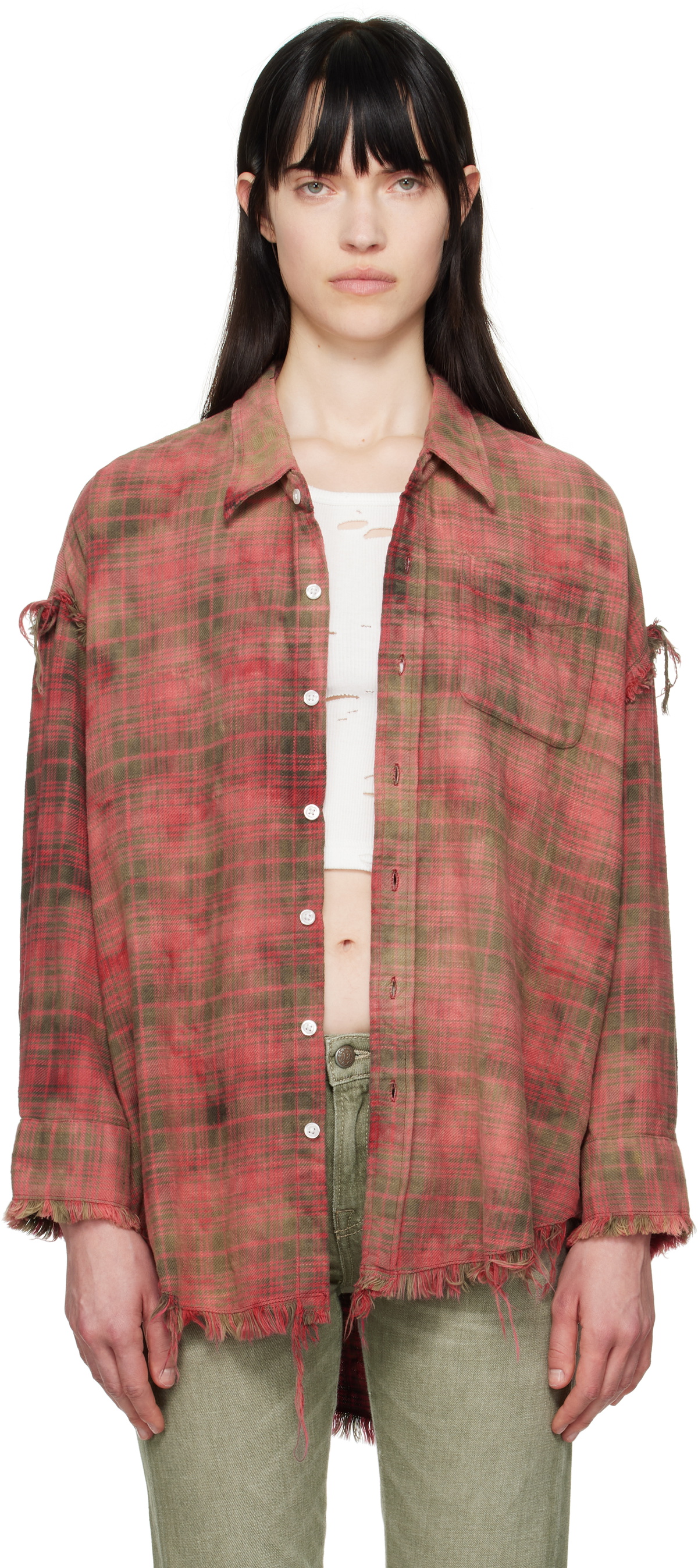 R13 Red Shredded Seam Drop Neck Shirt R13