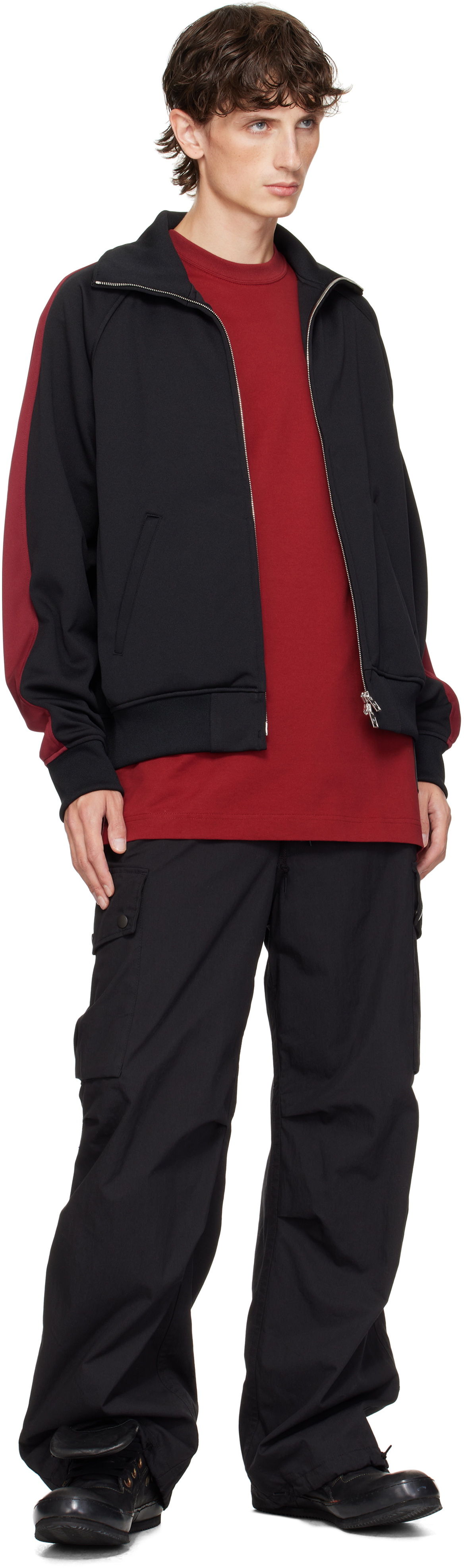 MASTERMIND WORLD Black & Burgundy Bicolor Track Jacket MASTERMIND WORLD