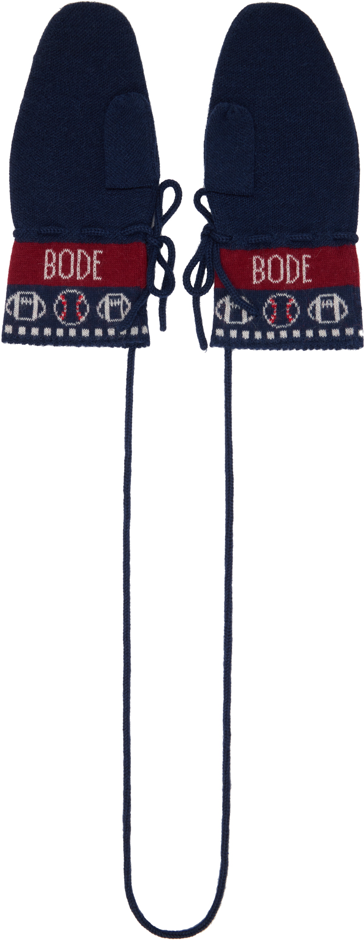 Bode Navy & Burgundy Sporting Jacquard Mittens Bode