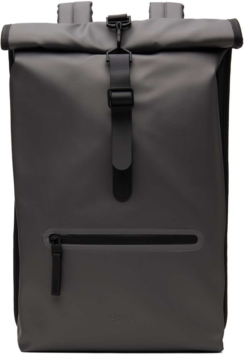 RAINS Gray Rolltop Backpack Rains