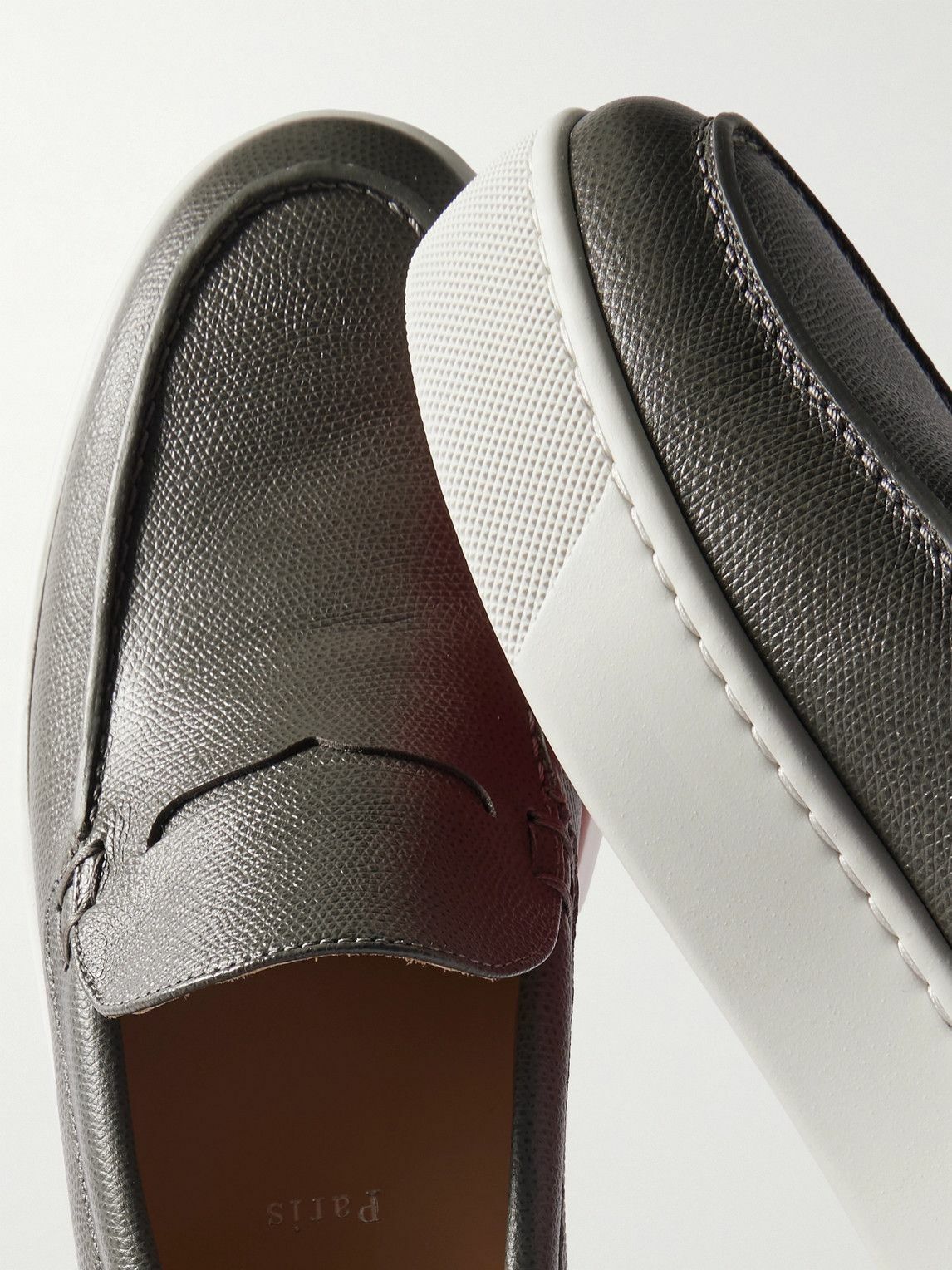 Christian Louboutin - Paqueboat Full-Grain Leather Penny Loafers - Gray ...