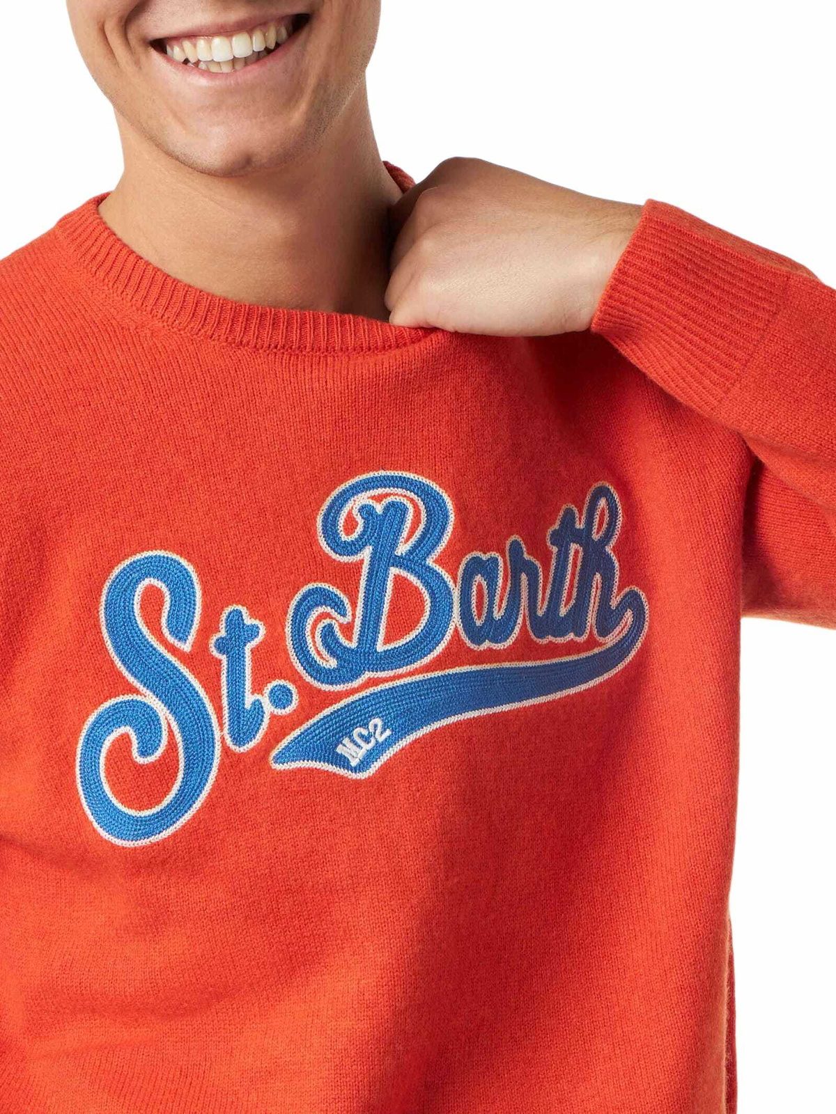 MC2 Saint Barth Man Crewneck Orange Sweater With St. Barth Embroidery ...