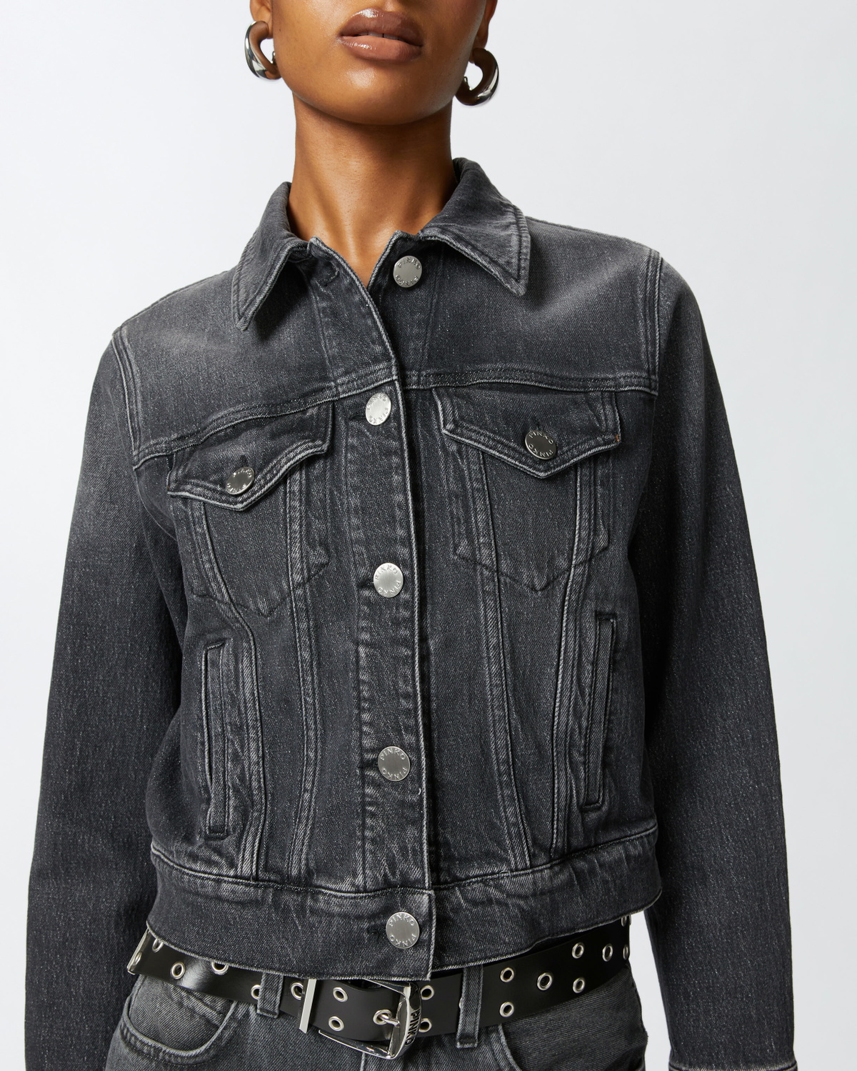 Pinko Dark Grey Denim Jacket Dark Grey Dirty Wash Pinko