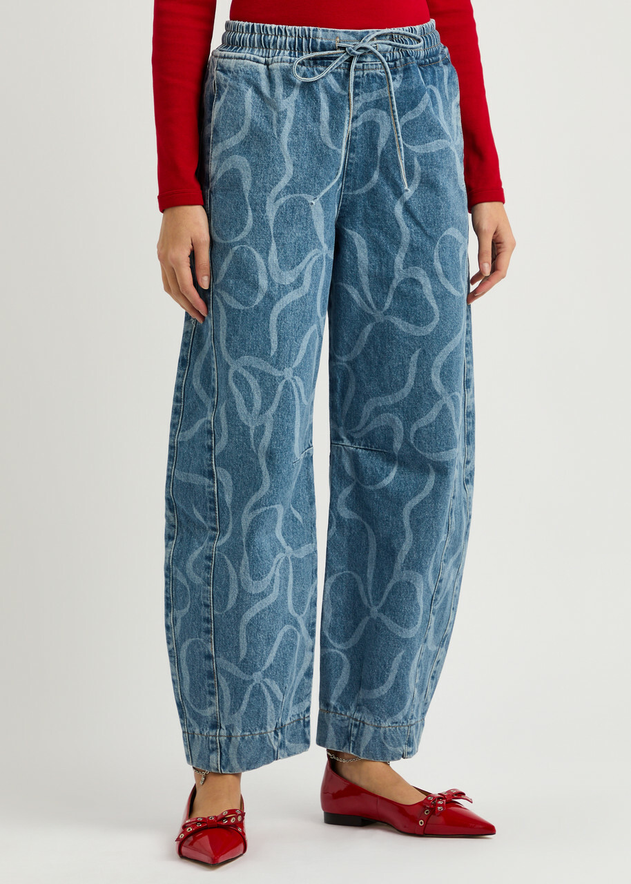 Damson Madder Felix Bow-print Barrel-leg Jeans Denim Damson Madder