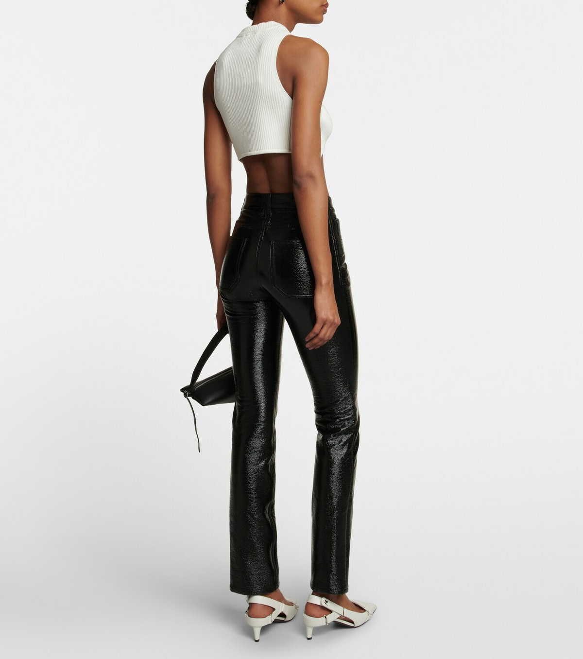 Courreges - Ribbed-knit cropped top with suspenders Courreges