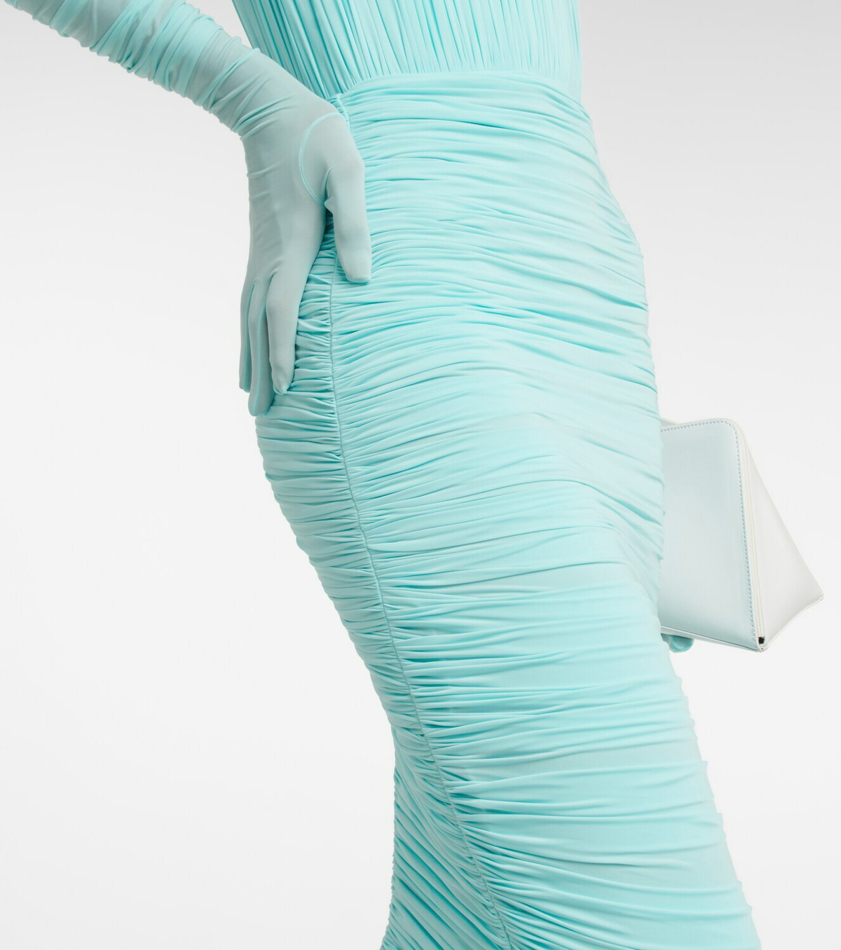 Alex Perry Prescott ruched midi dress with gloves Alex Perry