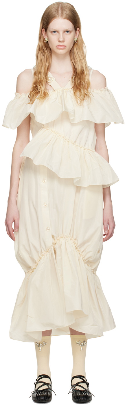 Simone Rocha Off-White Tiered Ruffle Midi Dress Simone Rocha