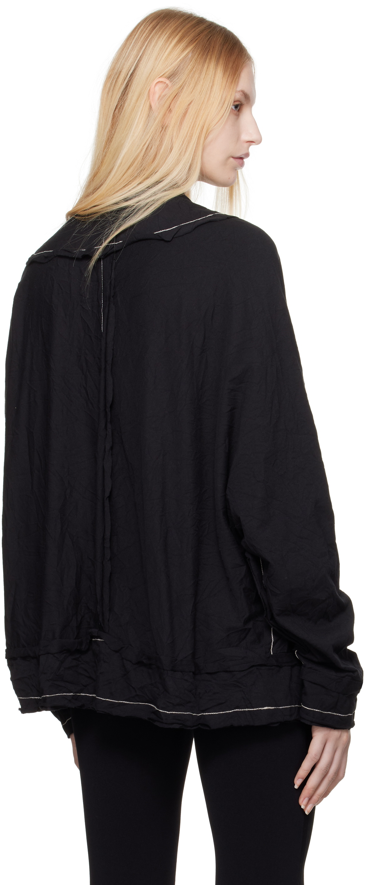 Y's Black Crinkled Jersey Cut Off Doubled Jacket