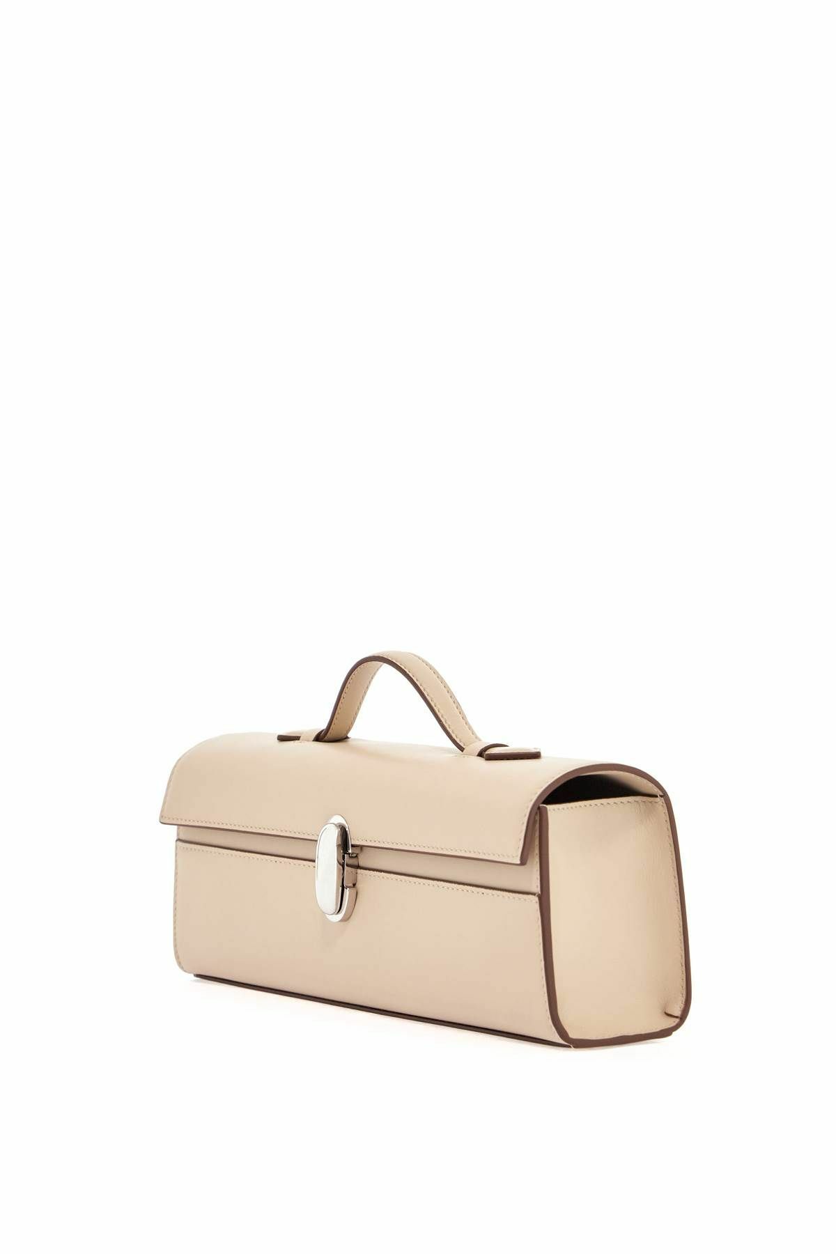 SAVETTE ivory calfskin slim pouch with metal closure and handle Neutro ...