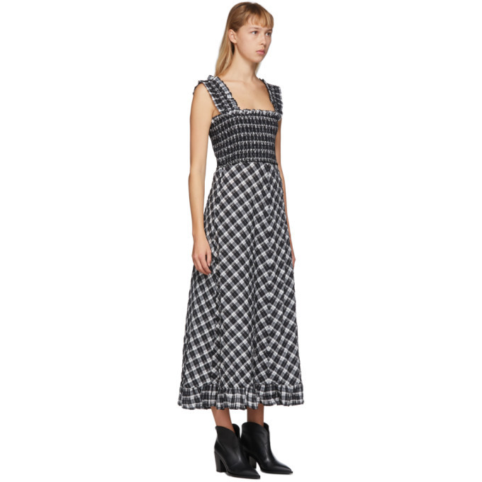 GANNI Black and White Seersucker Check Dress GANNI