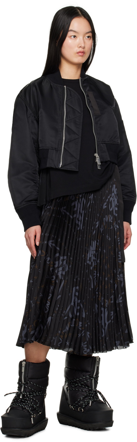 sacai Black Cropped Bomber Jacket Sacai