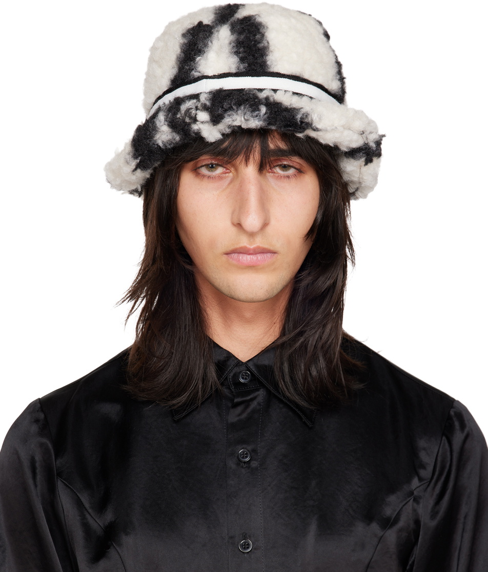 Anna Sui SSENSE Exclusive White & Black Windowpane Bucket Hat Anna Sui