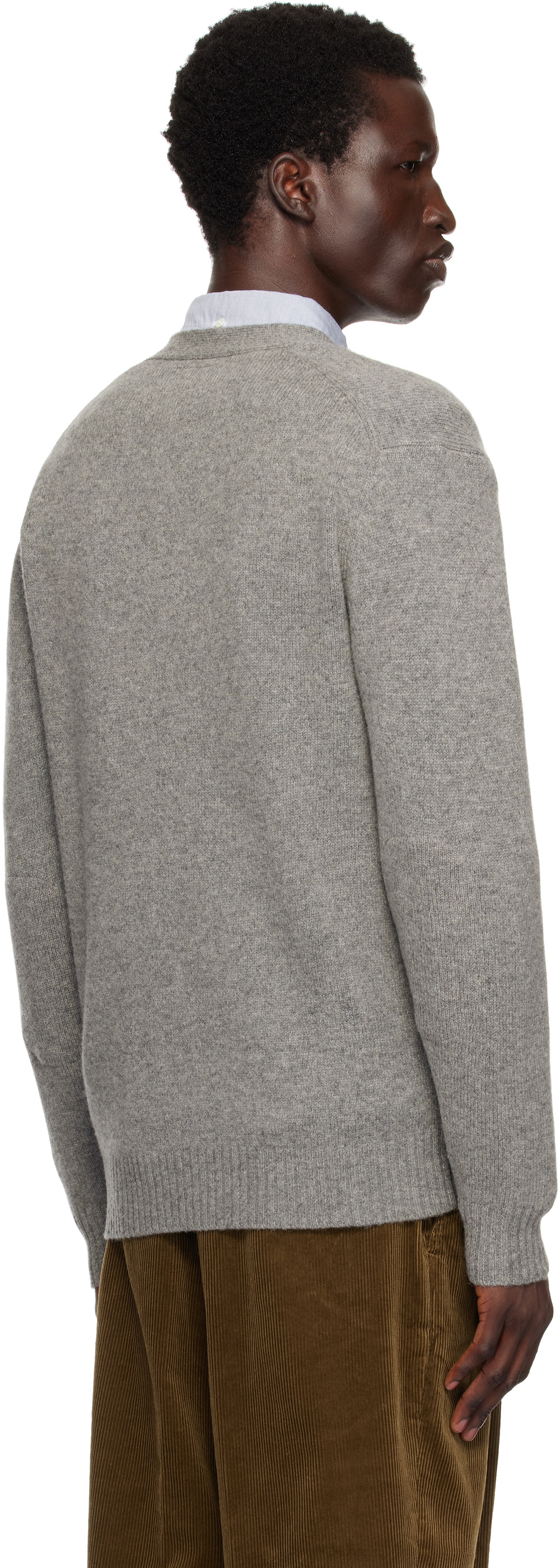 BEAMS PLUS Gray Elbow Patch 7G Cardigan Beams Plus