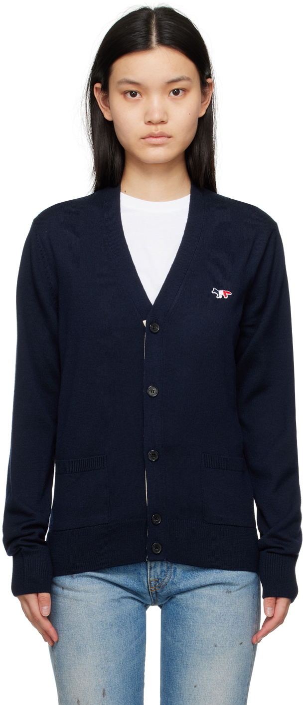 Maison Kitsuné Navy Tricolor Fox Patch Cardigan Maison Kitsune