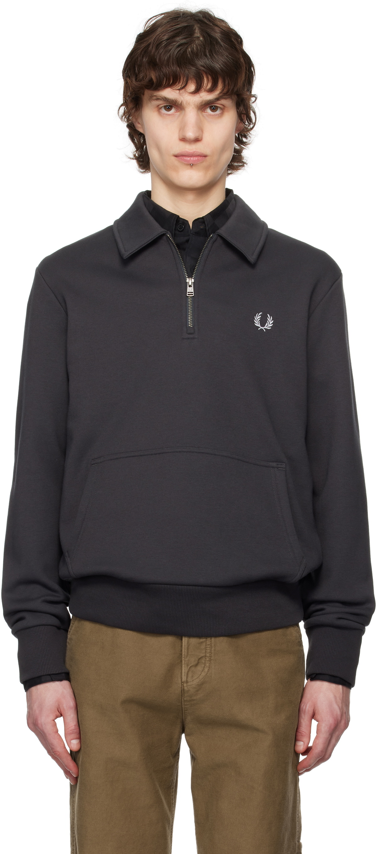Fred Perry Gray Half-Zip Fleece Back Sweatshirt Fred Perry