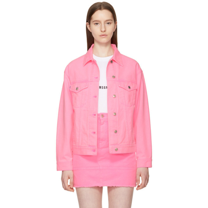 MSGM Pink Oversized Embroidered Denim Jacket MSGM