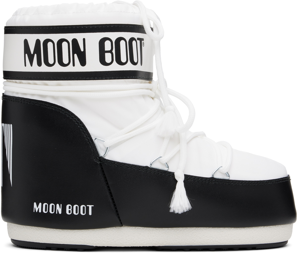 Moon Boot White & Black 'MB' Icon Low Nylon Boots Moon Boot
