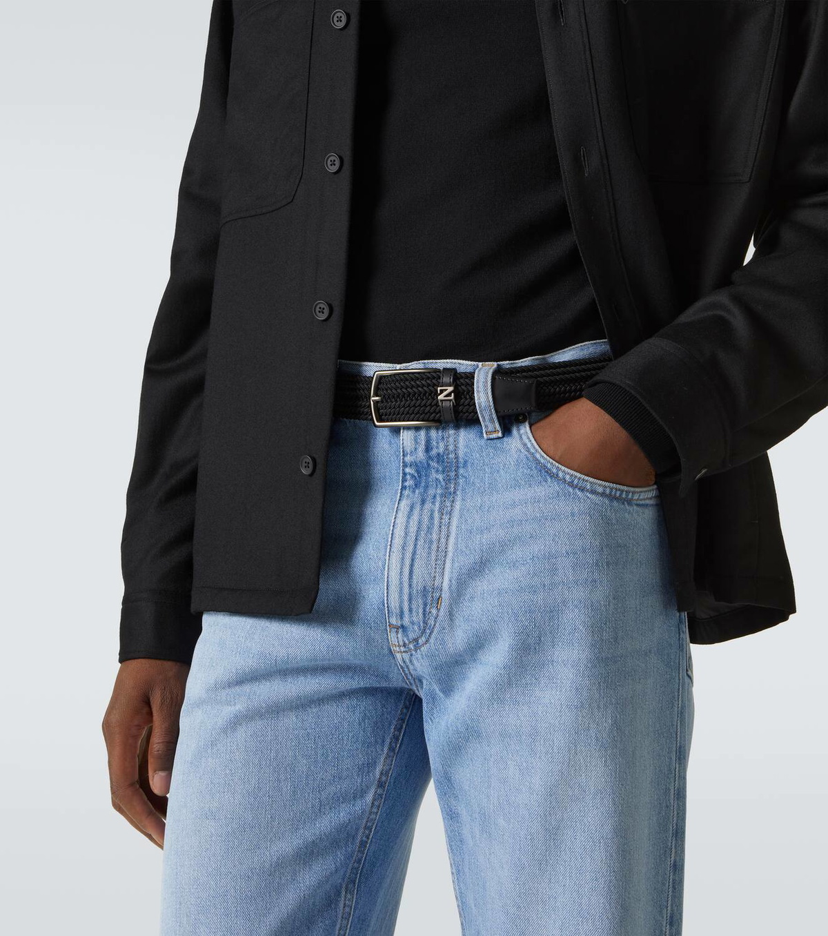 Zegna Woven leather-trimmed belt Zegna