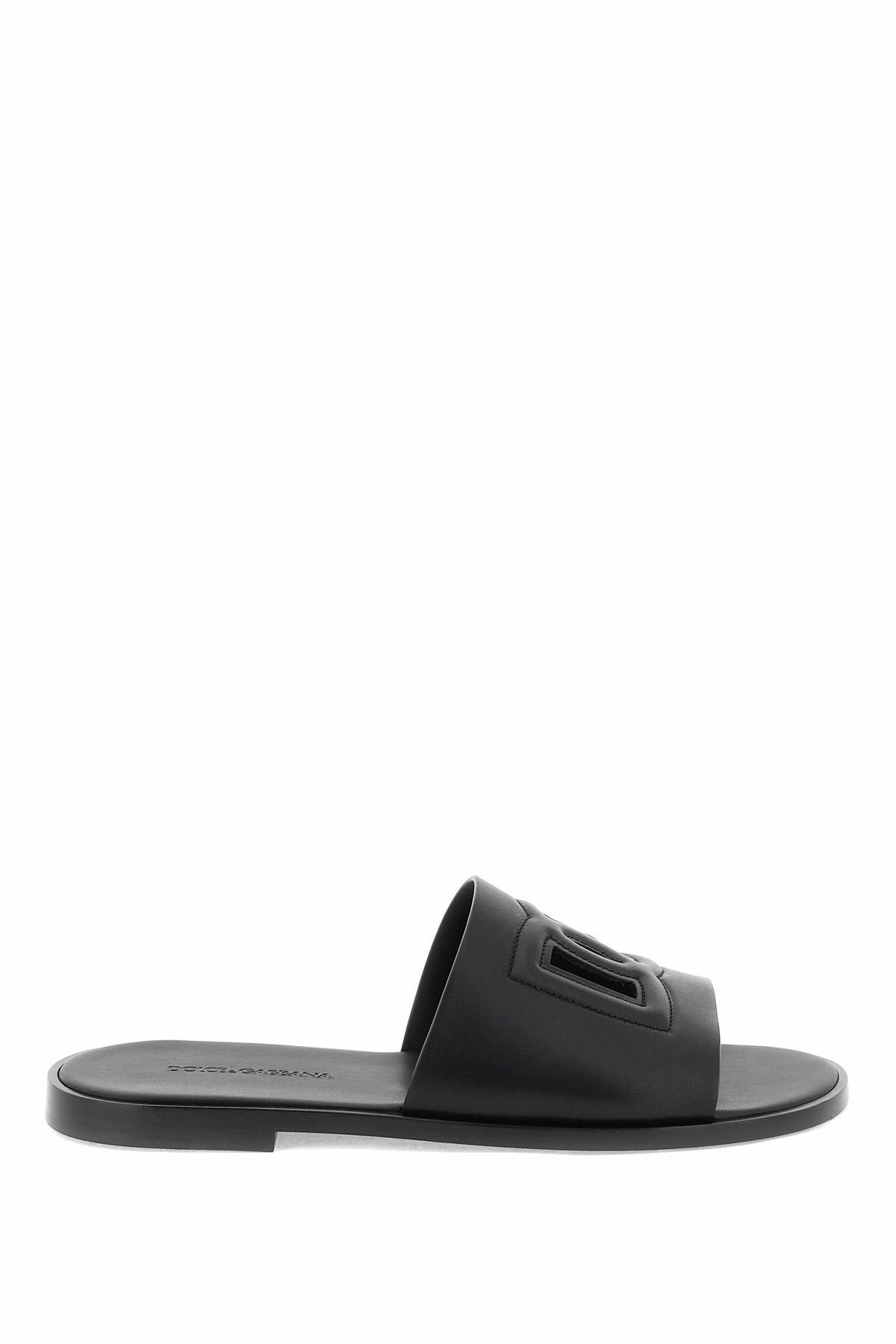 DOLCE & GABBANA leather slides with dg cut-out Black Dolce & Gabbana