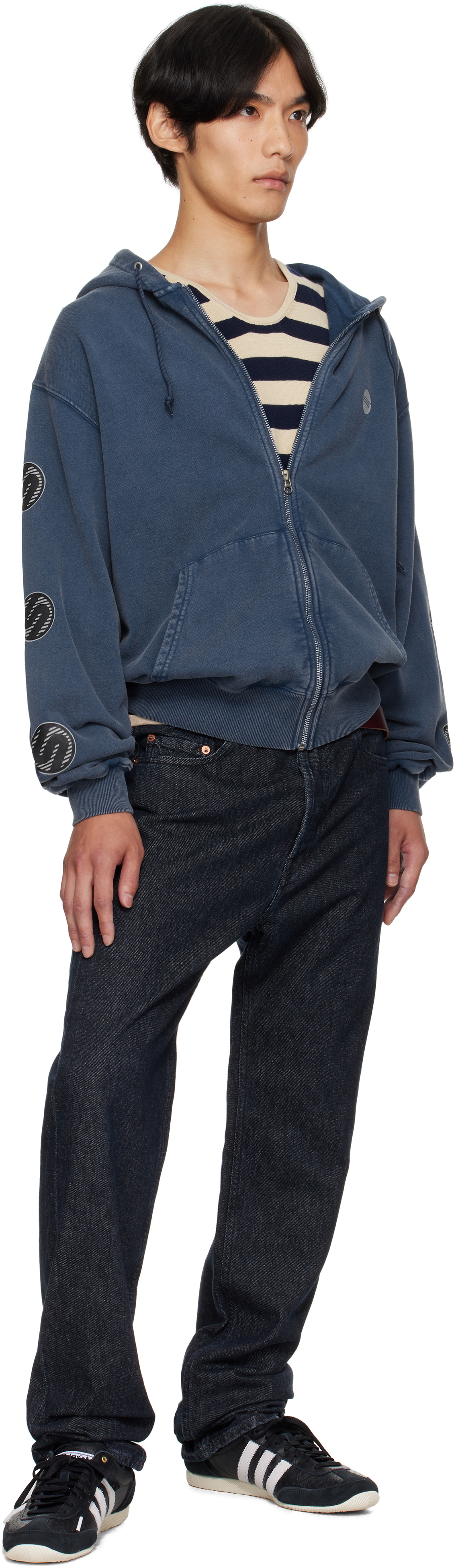Silas Navy Circular Zip Sweat Hoodie