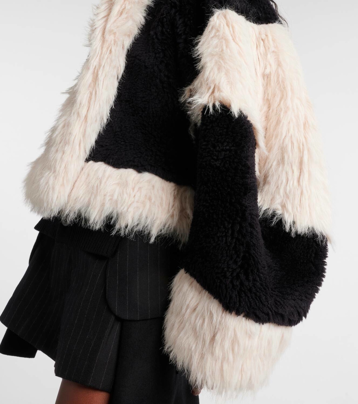 Sacai Oversized faux fur-trimmed wool jacket Sacai