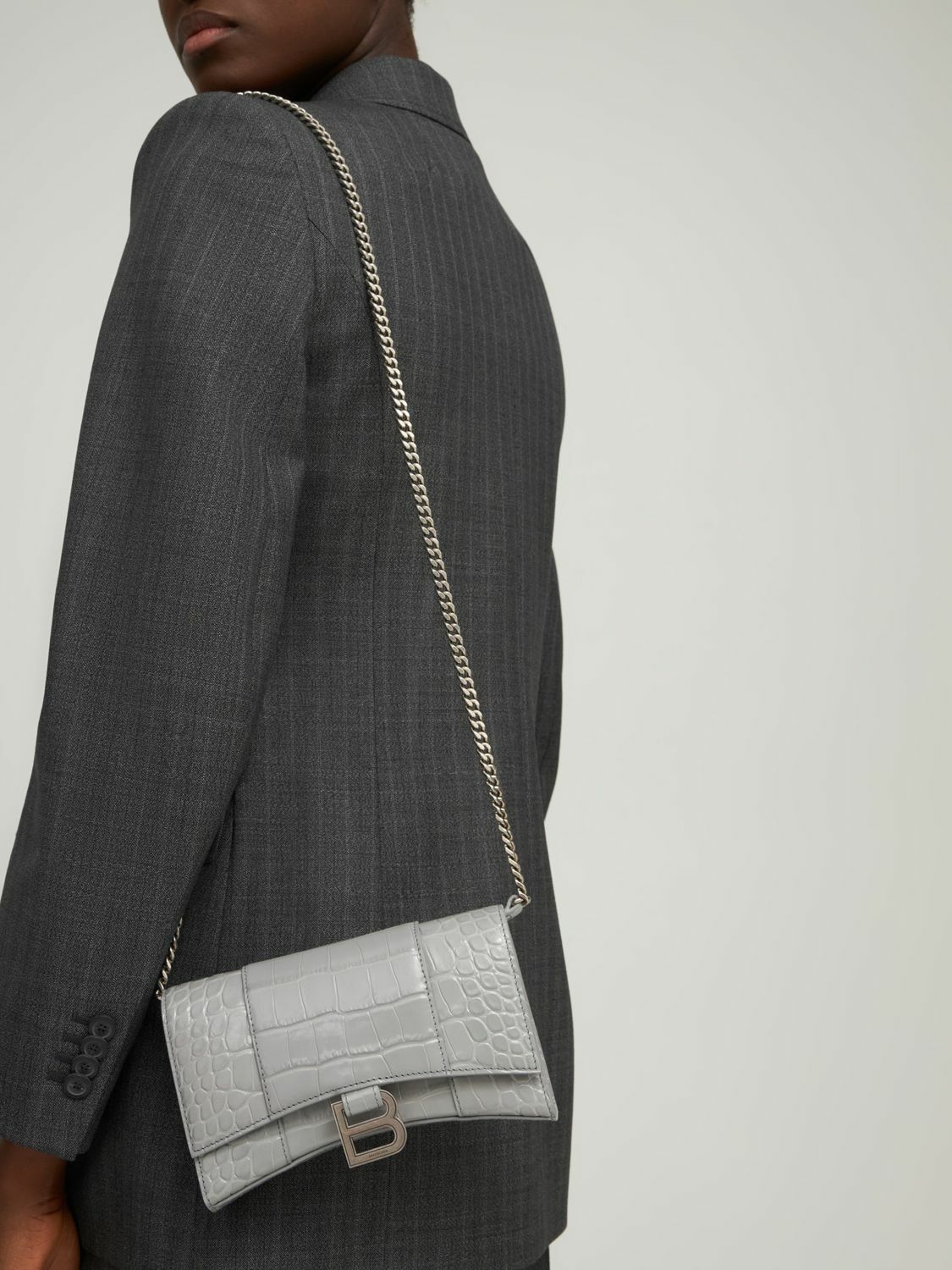 BALENCIAGA - Hourglass Embossed Leather Chain Wallet Balenciaga
