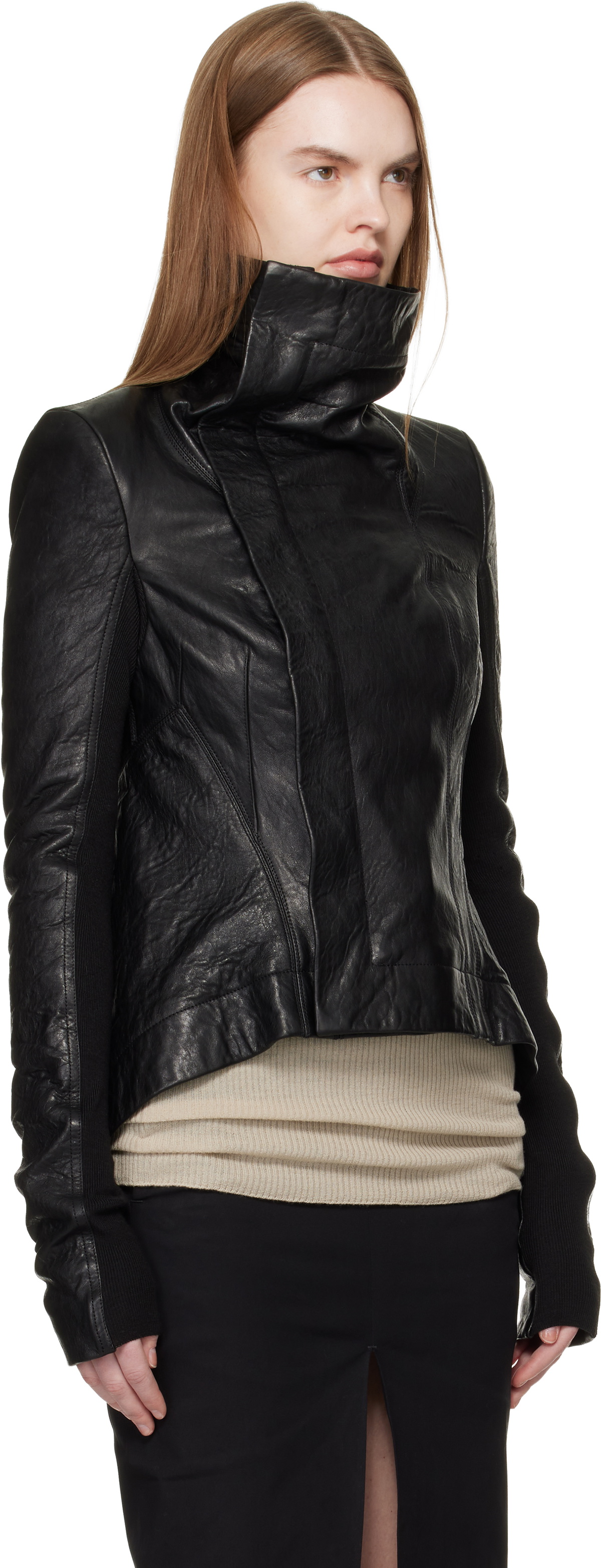 Rick Owens Black Temple Naska Biker Leather Jacket Rick Owens