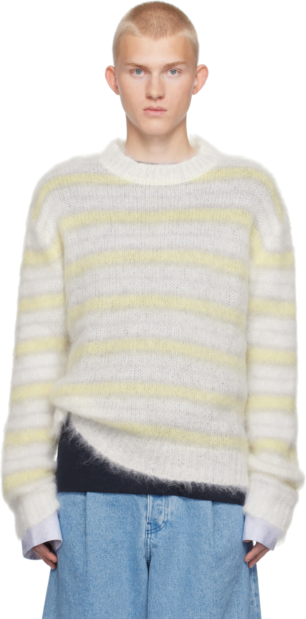 Marni White Fuzzy Wuzzy Striped Sweater Marni